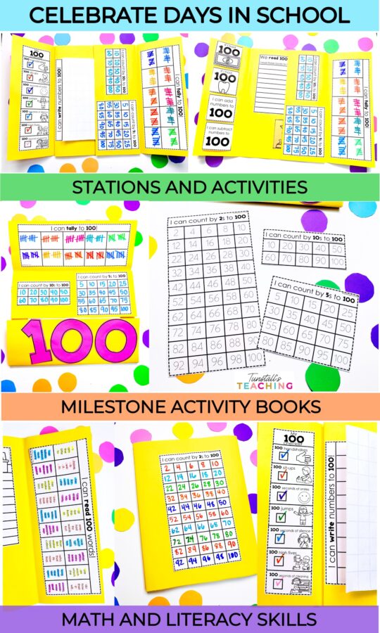 100th Day of School Activities and Stations for Math and Literacy