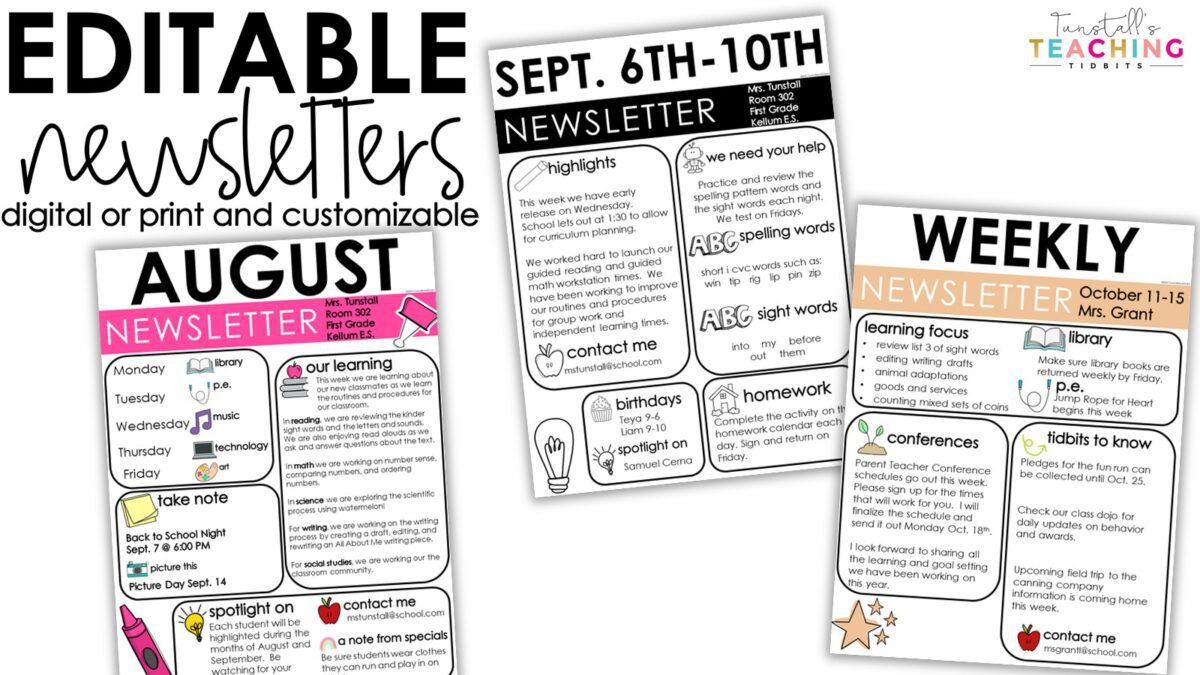 Editable Newsletters - Tunstall's Teaching