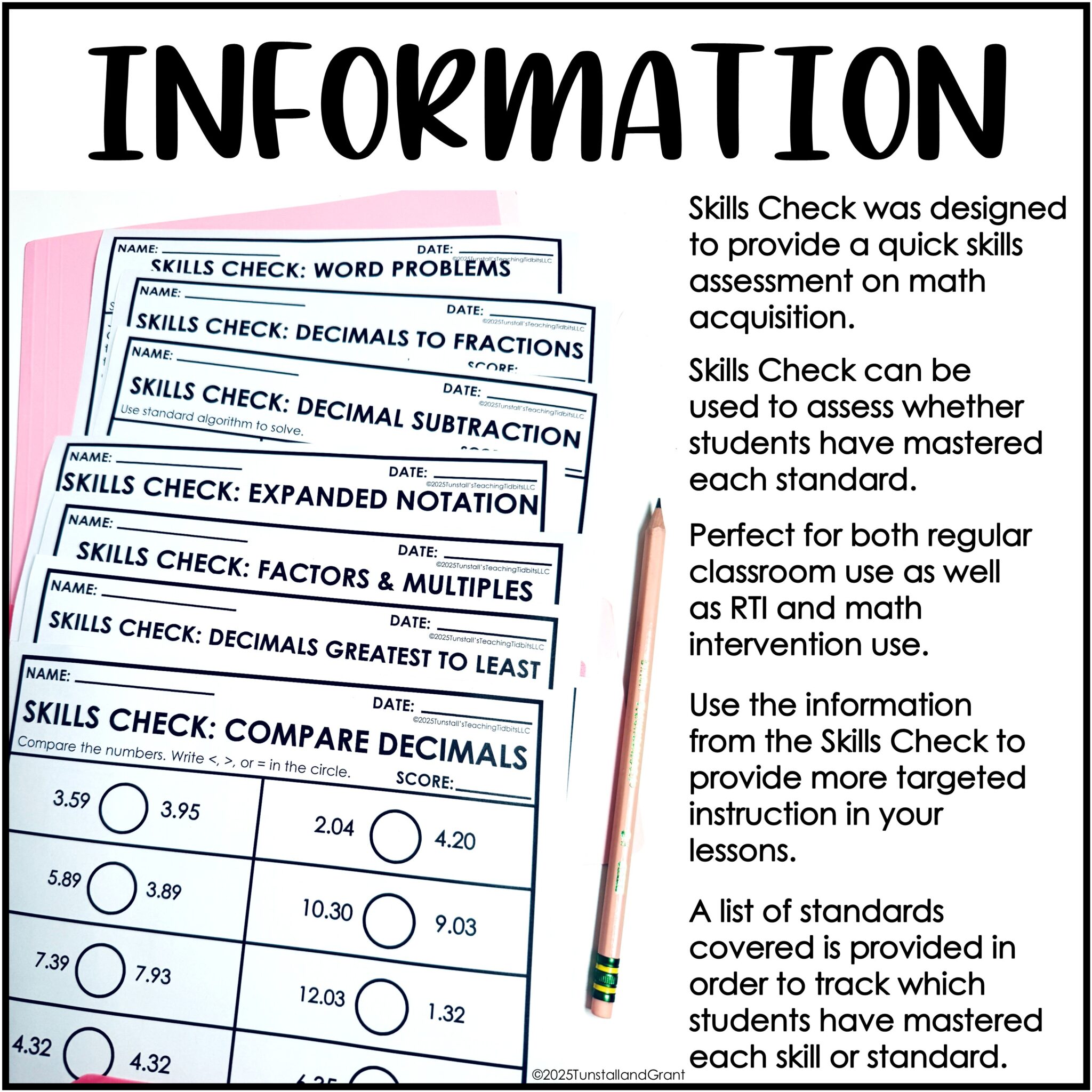 Skills Check: Quick One Skill Math Assessments - Tunstall's Teaching