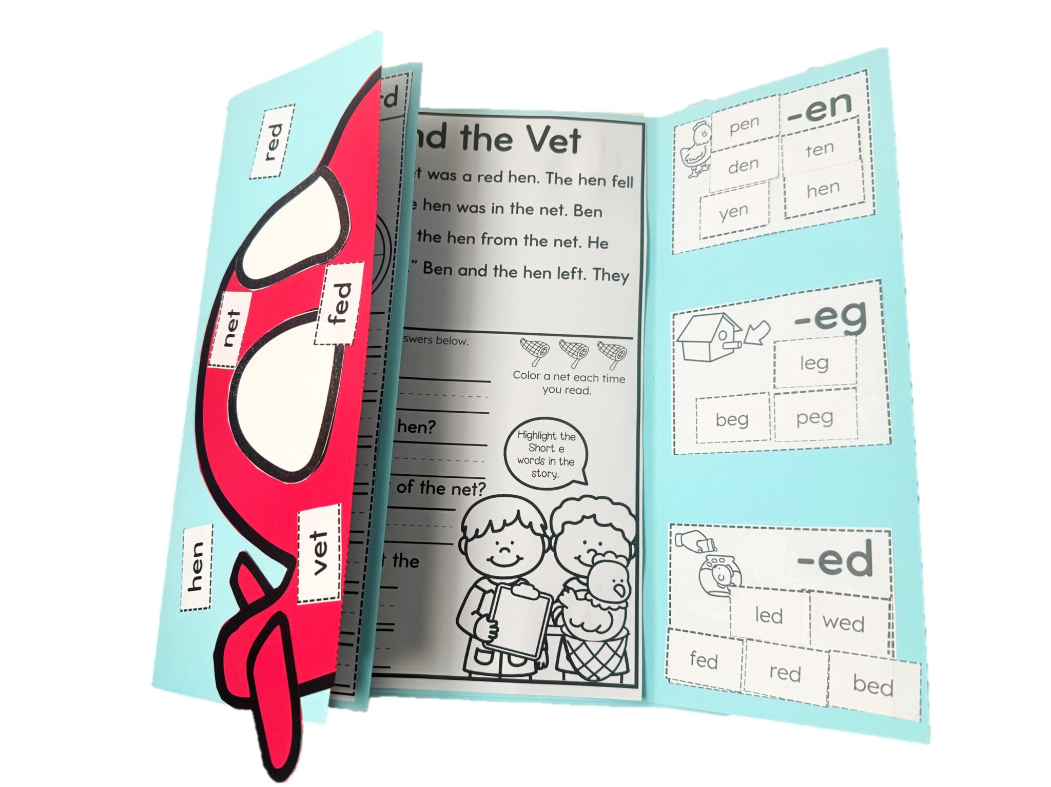 Short Vowel CVC Phonics Foldable Crafts & Decodable Passages - Tunstall ...