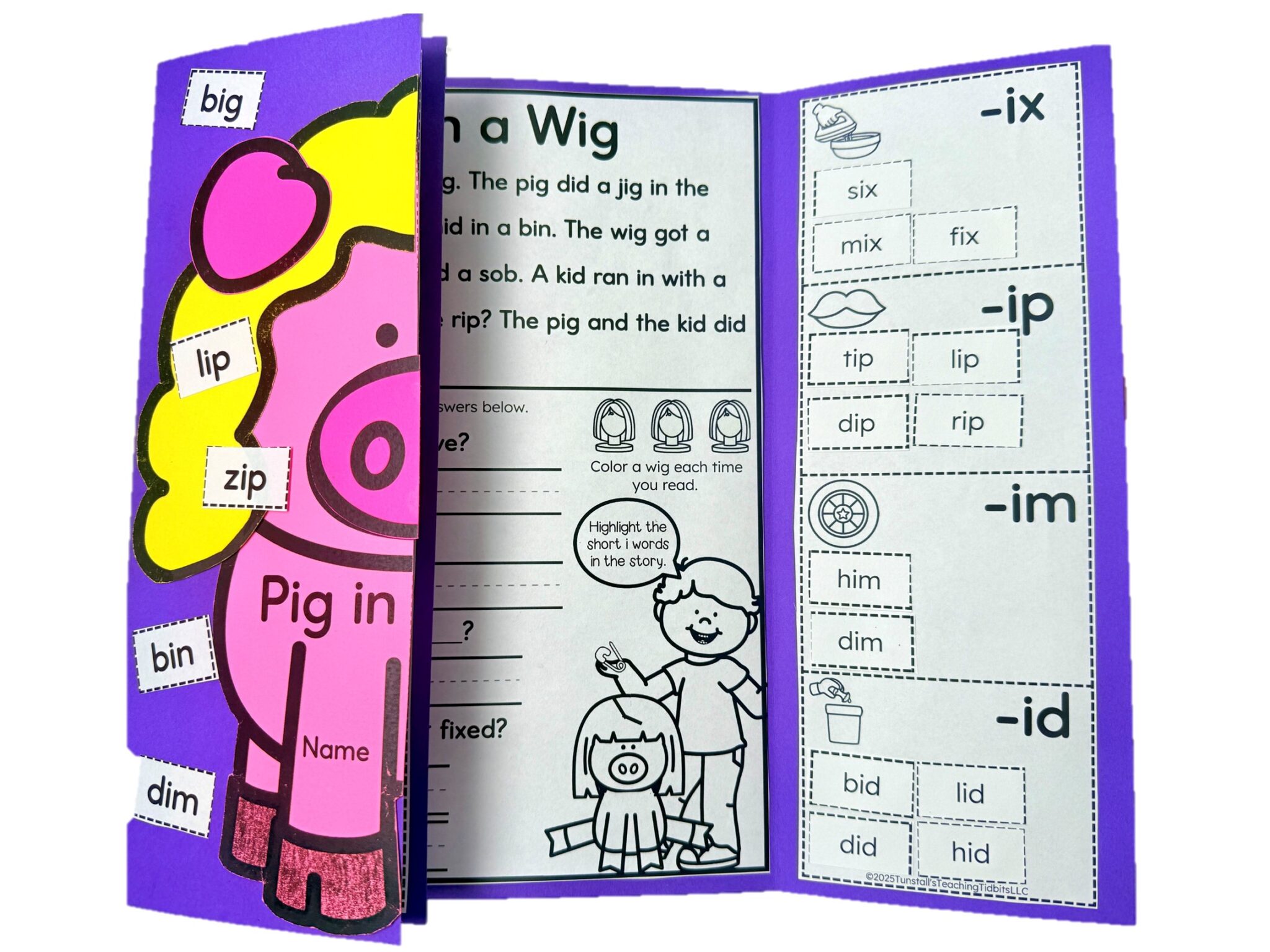 Short Vowel CVC Phonics Foldable Crafts & Decodable Passages - Tunstall ...