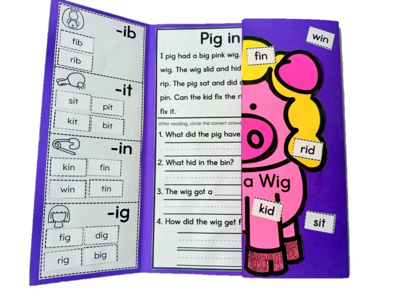 Short Vowel CVC Phonics Foldable Crafts & Decodable Passages - Tunstall ...