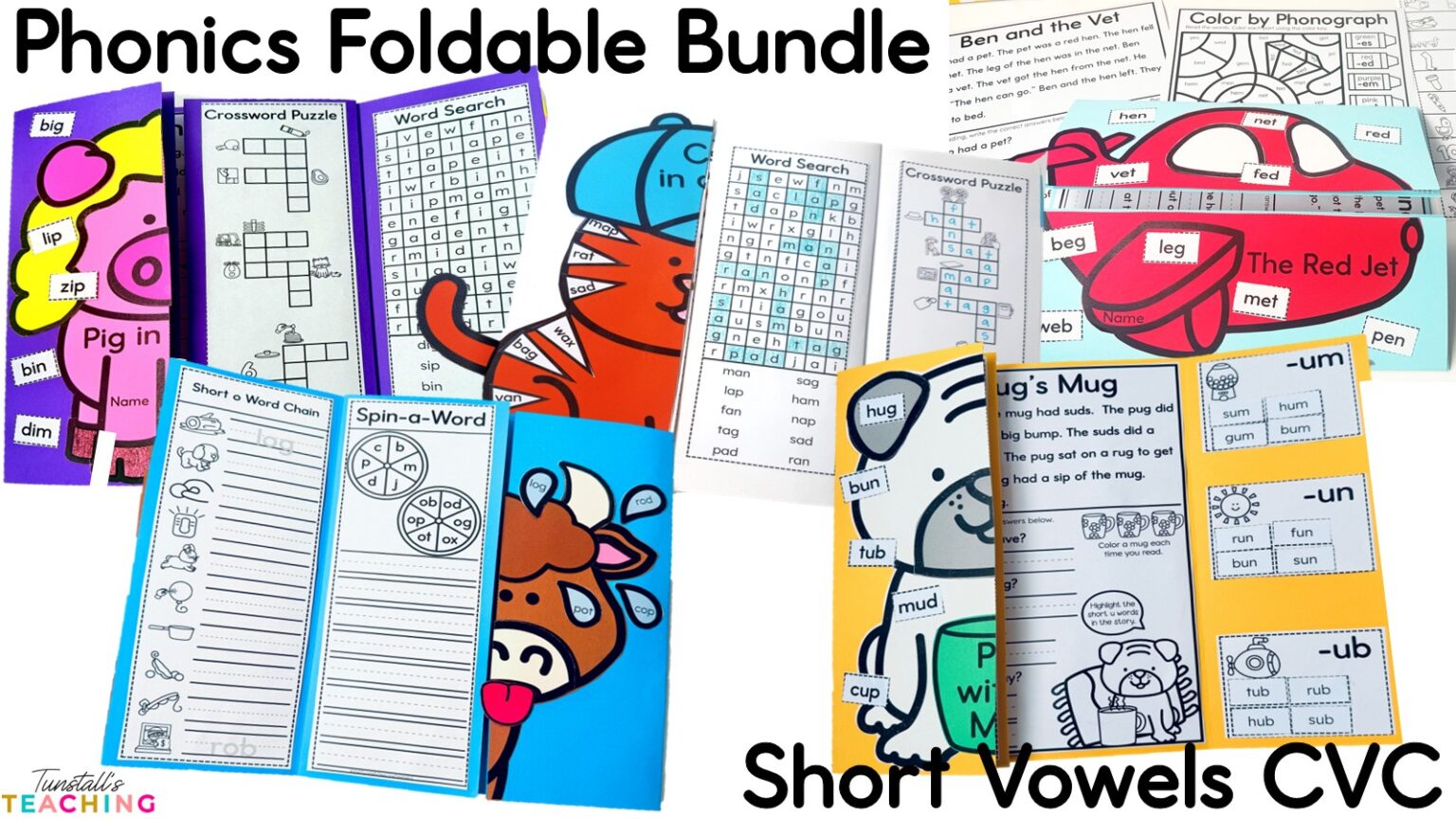 Short Vowel CVC Phonics Foldable Crafts & Decodable Passages - Tunstall ...