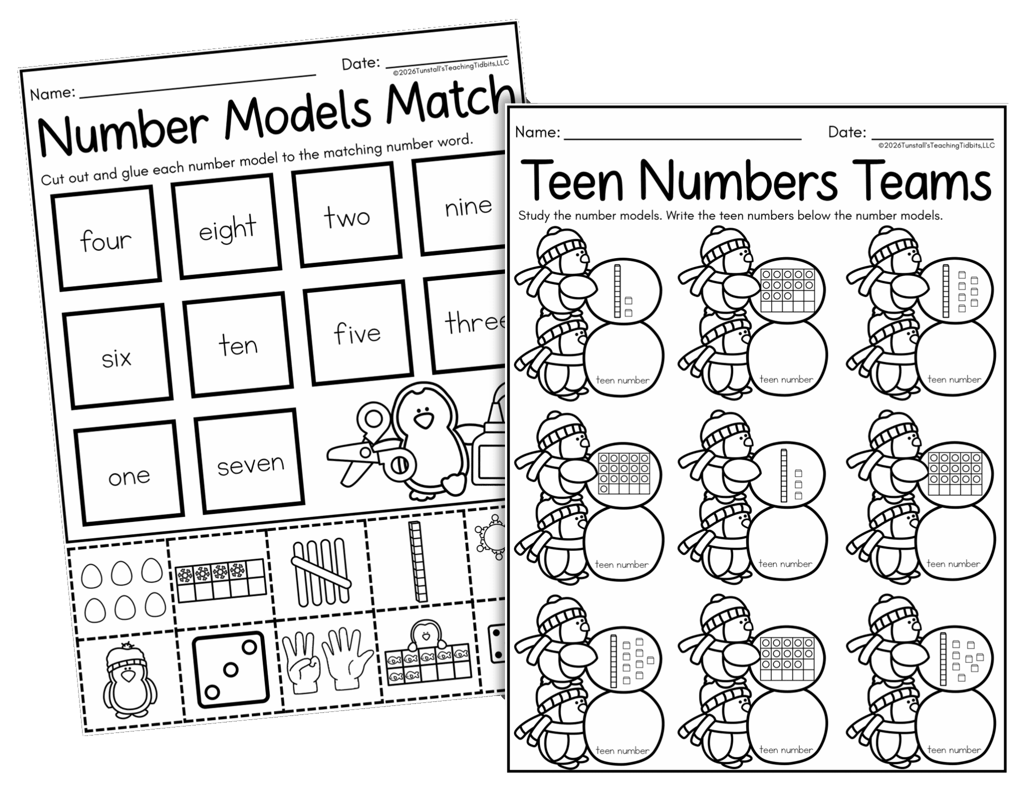 Penguin Math and Literacy Printables for January