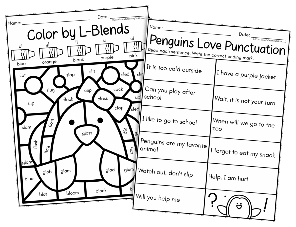 Penguin Math and Literacy Printables for January