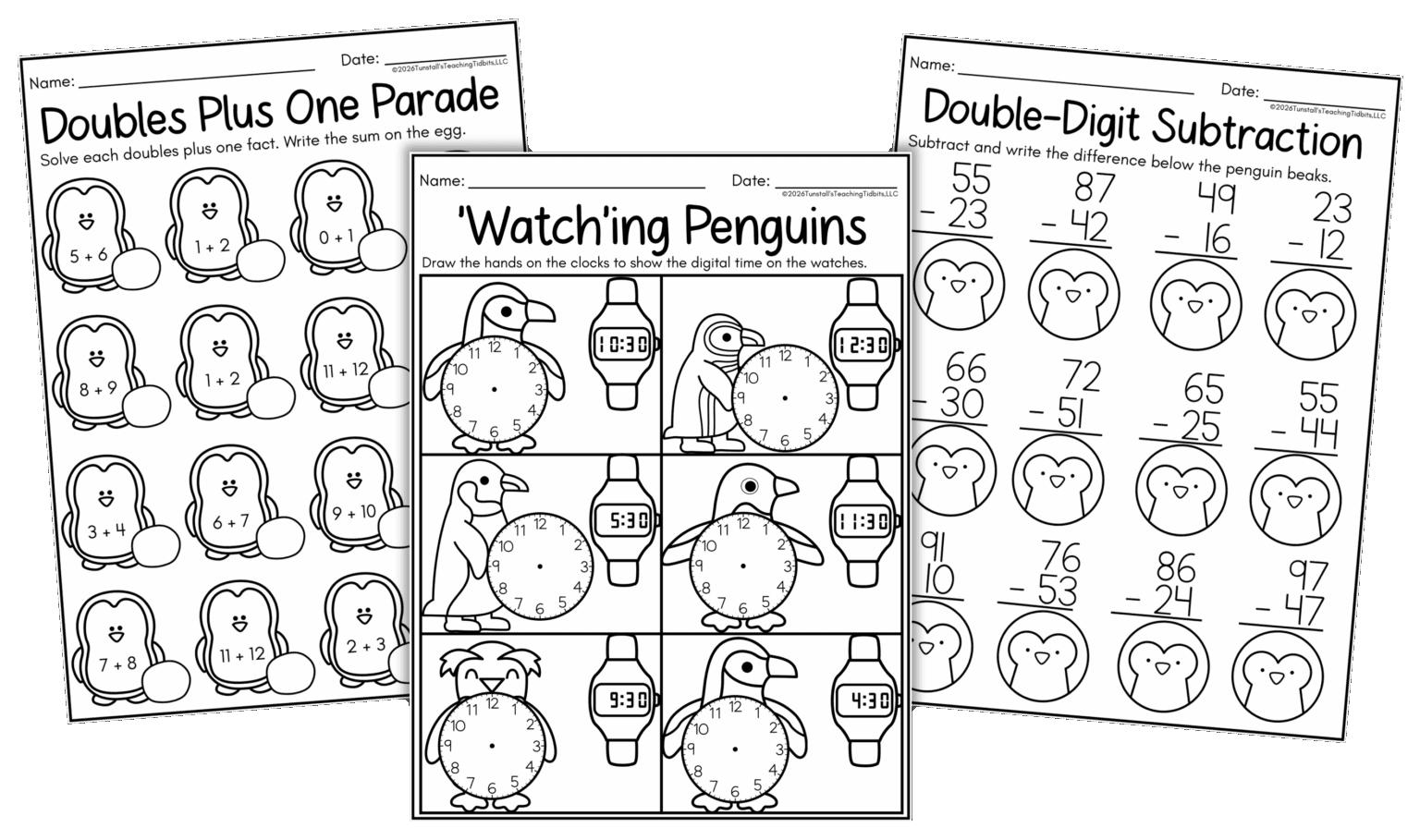 Penguin Math and Literacy Printables for January