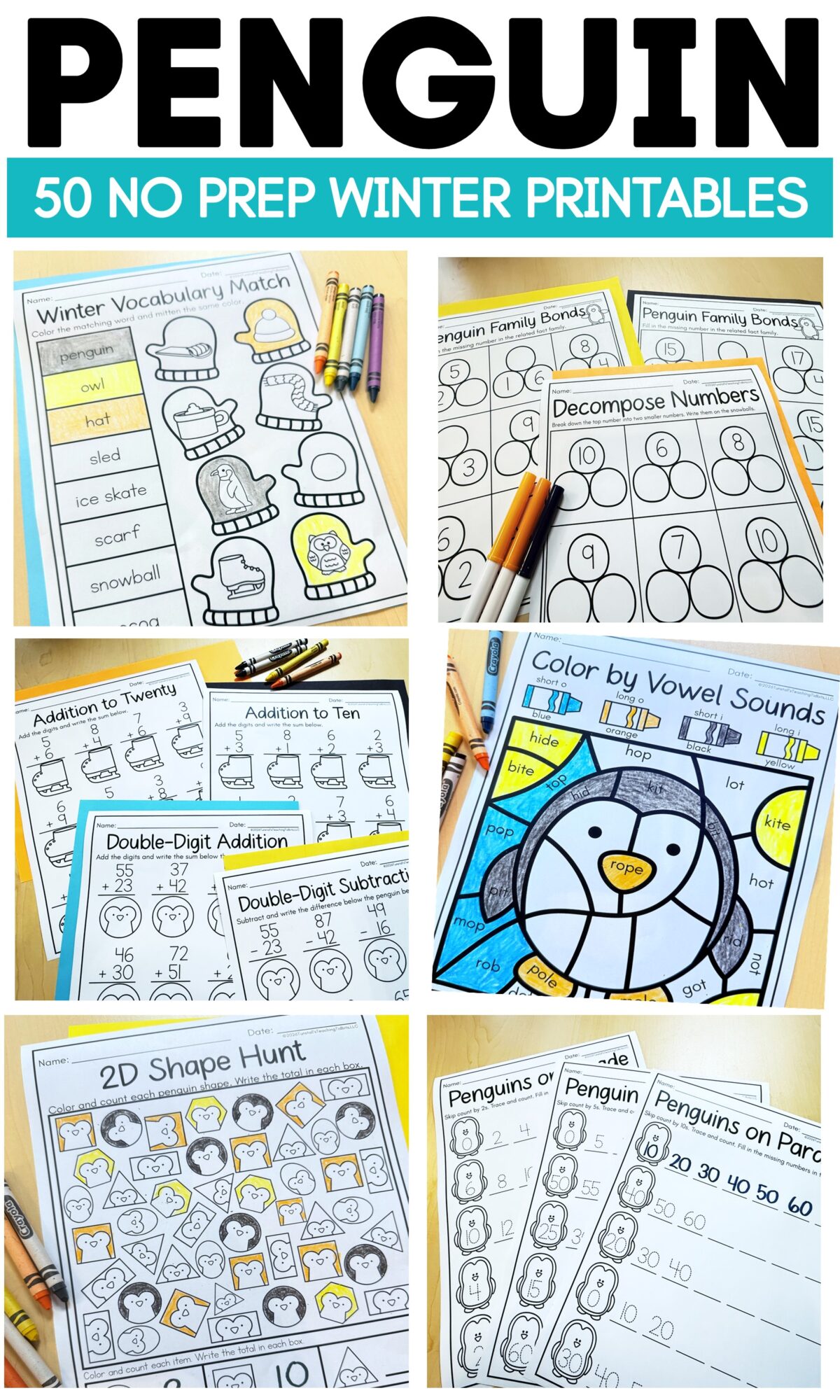Penguin Math and Literacy Printables for January