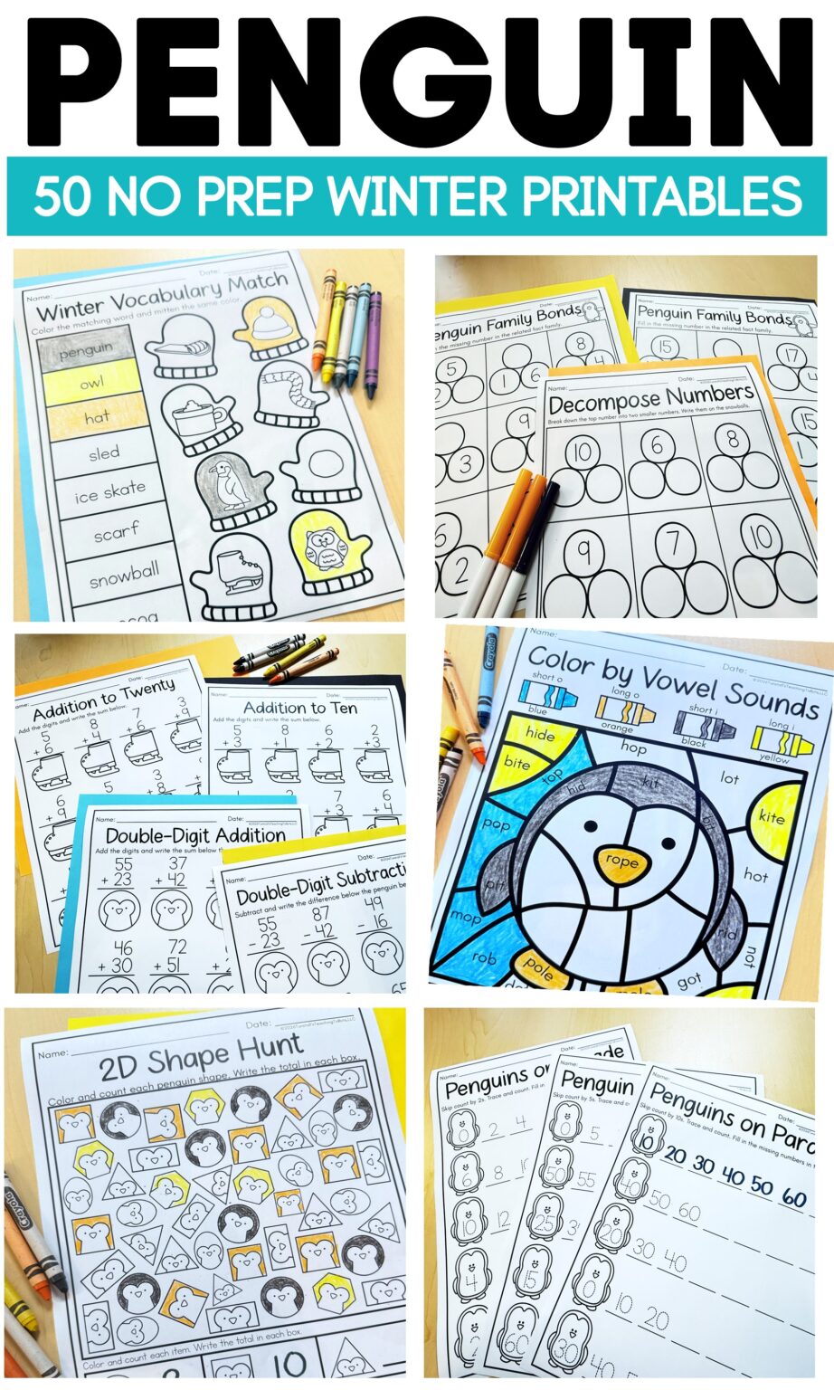 Penguin Math and Literacy Printables for January