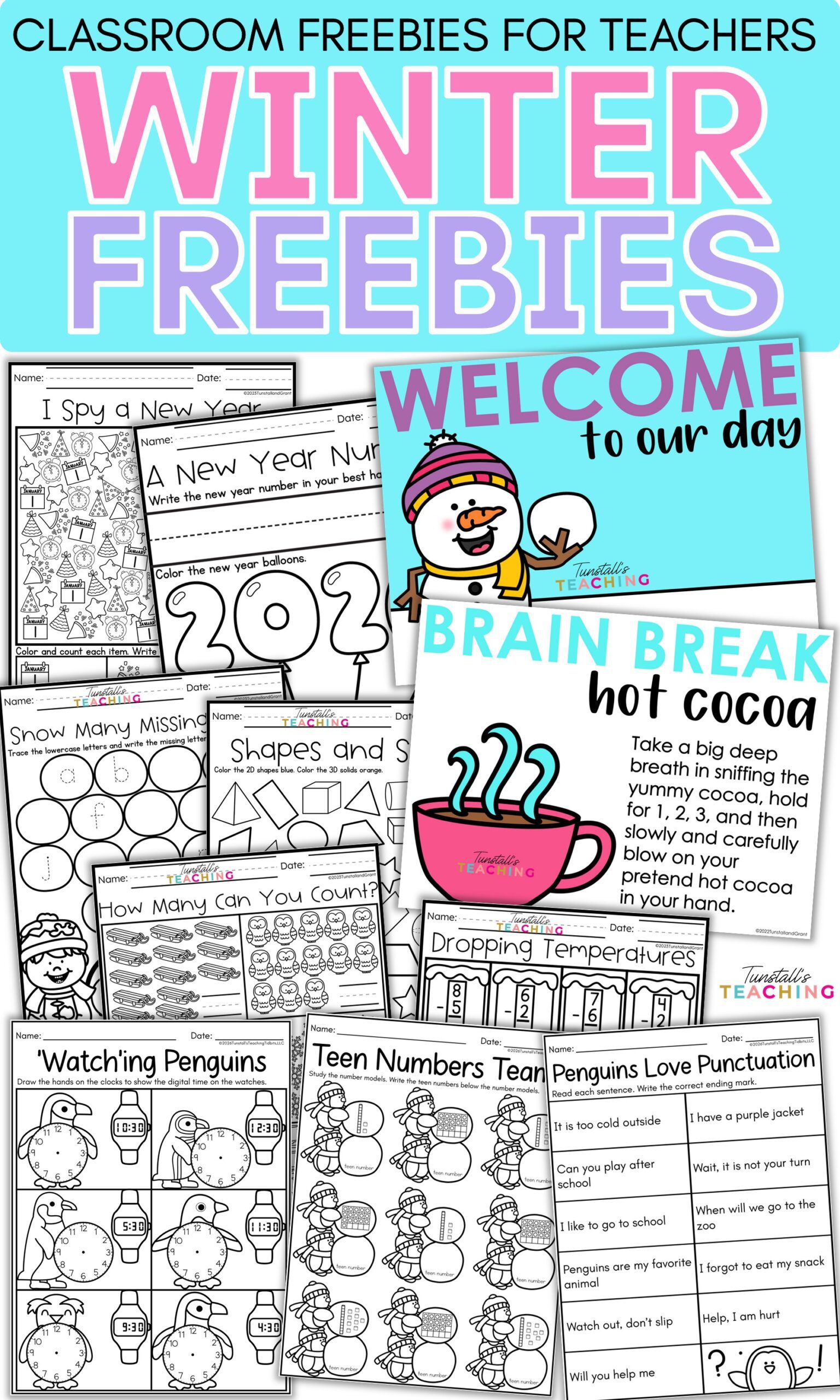 Winter Classroom Freebies for Math and Literacy