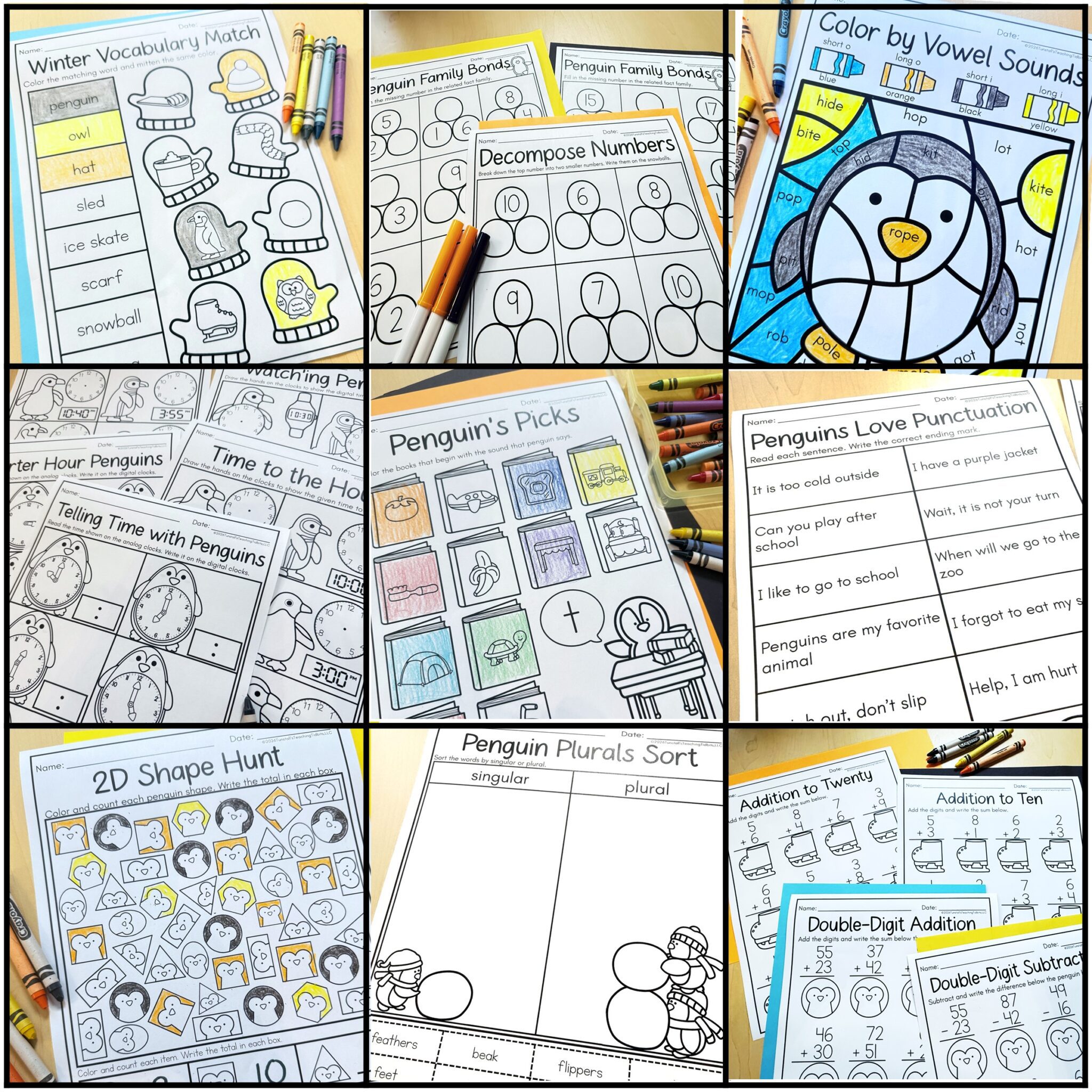 Penguin Math and Literacy Printables for January