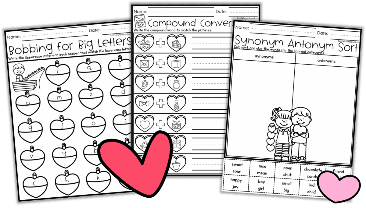 February Math and Literacy Practice Pages for K–2 Classrooms
