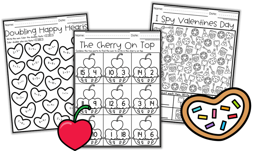 February Math and Literacy Practice Pages for K–2 Classrooms