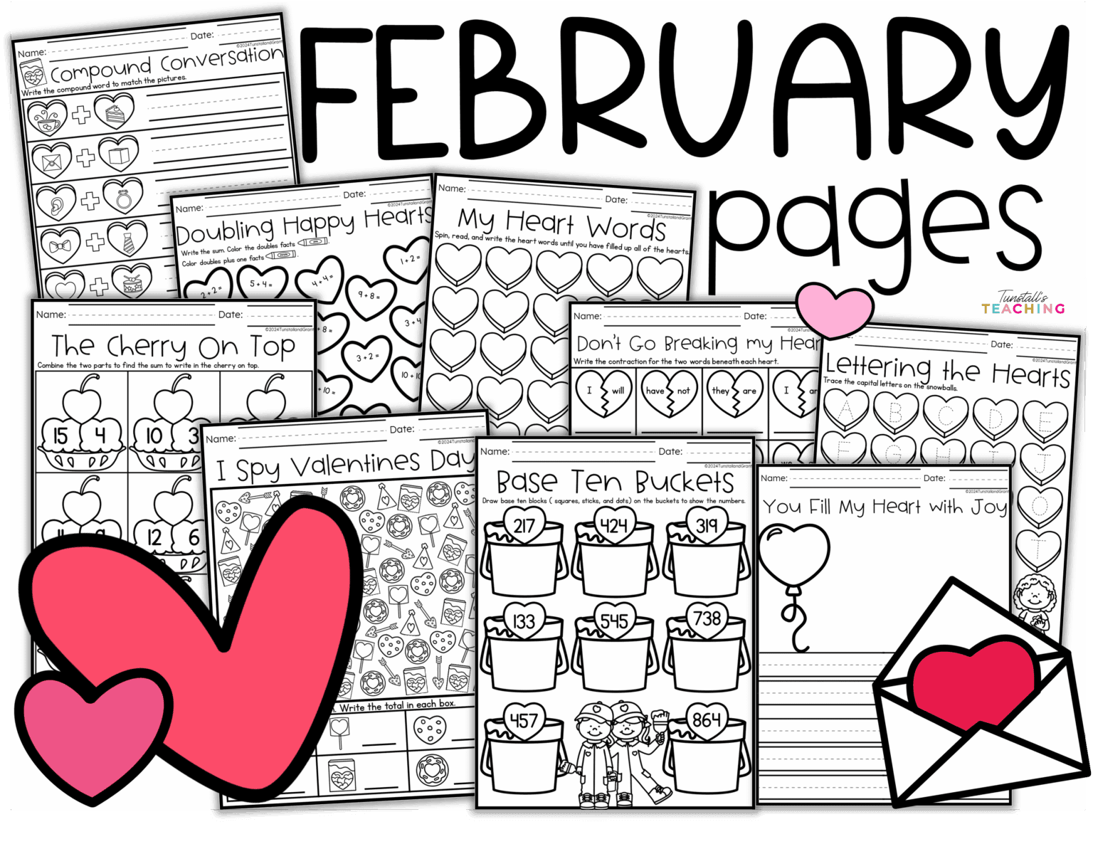 February Math and Literacy Practice Pages for K–2 Classrooms