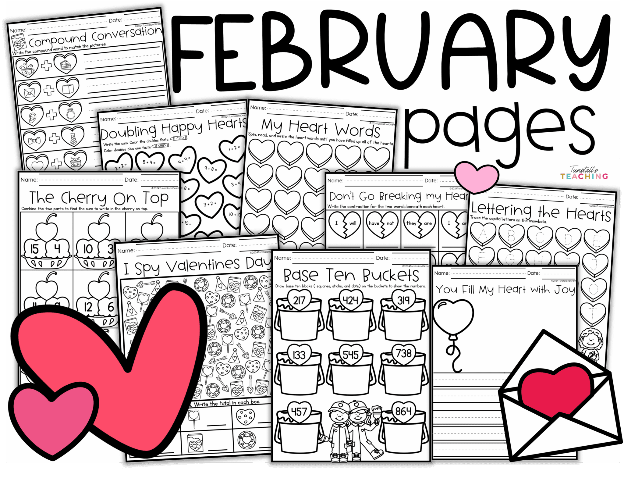 February Math and Literacy Practice Pages for K–2 Classrooms