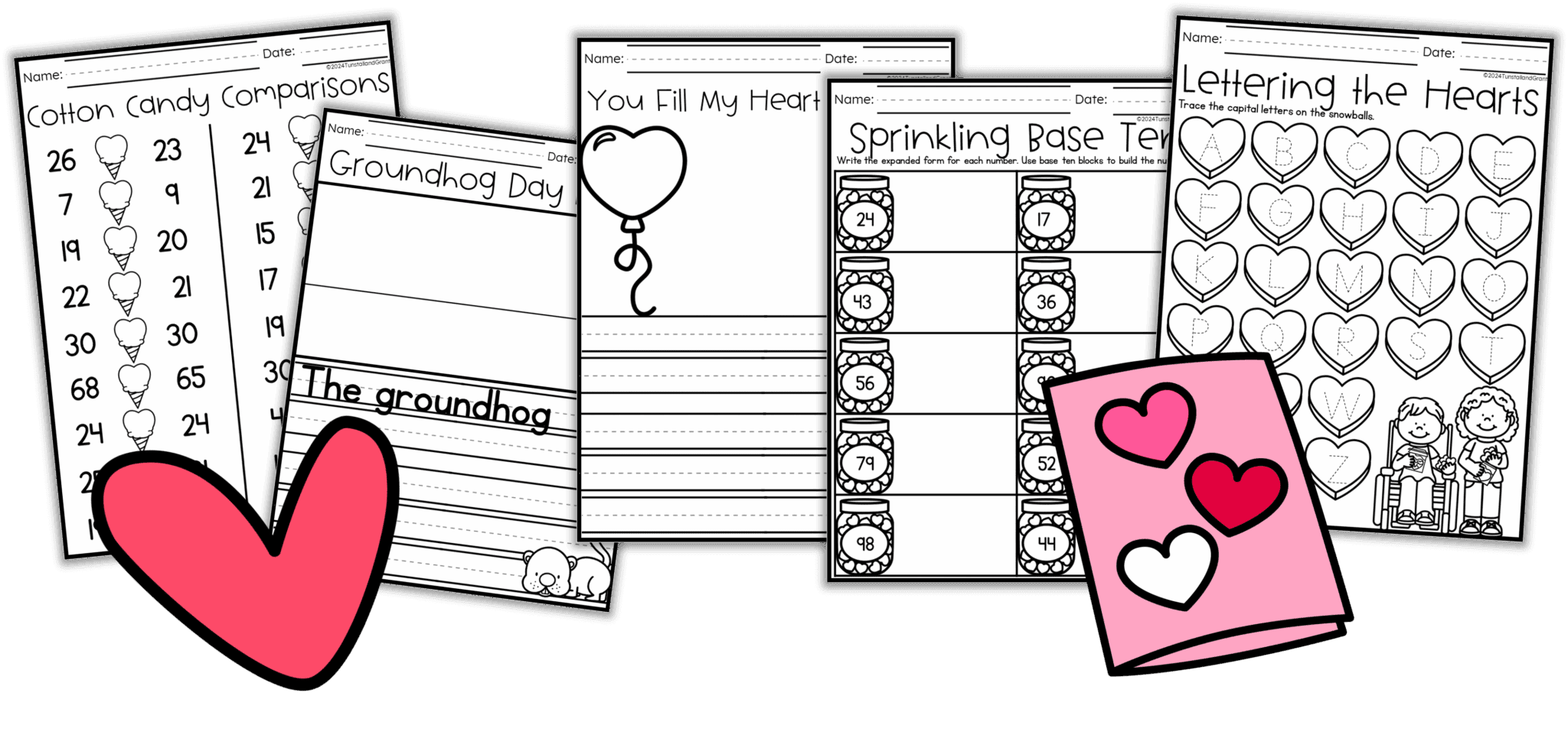 February Math and Literacy Practice Pages for K–2 Classrooms
